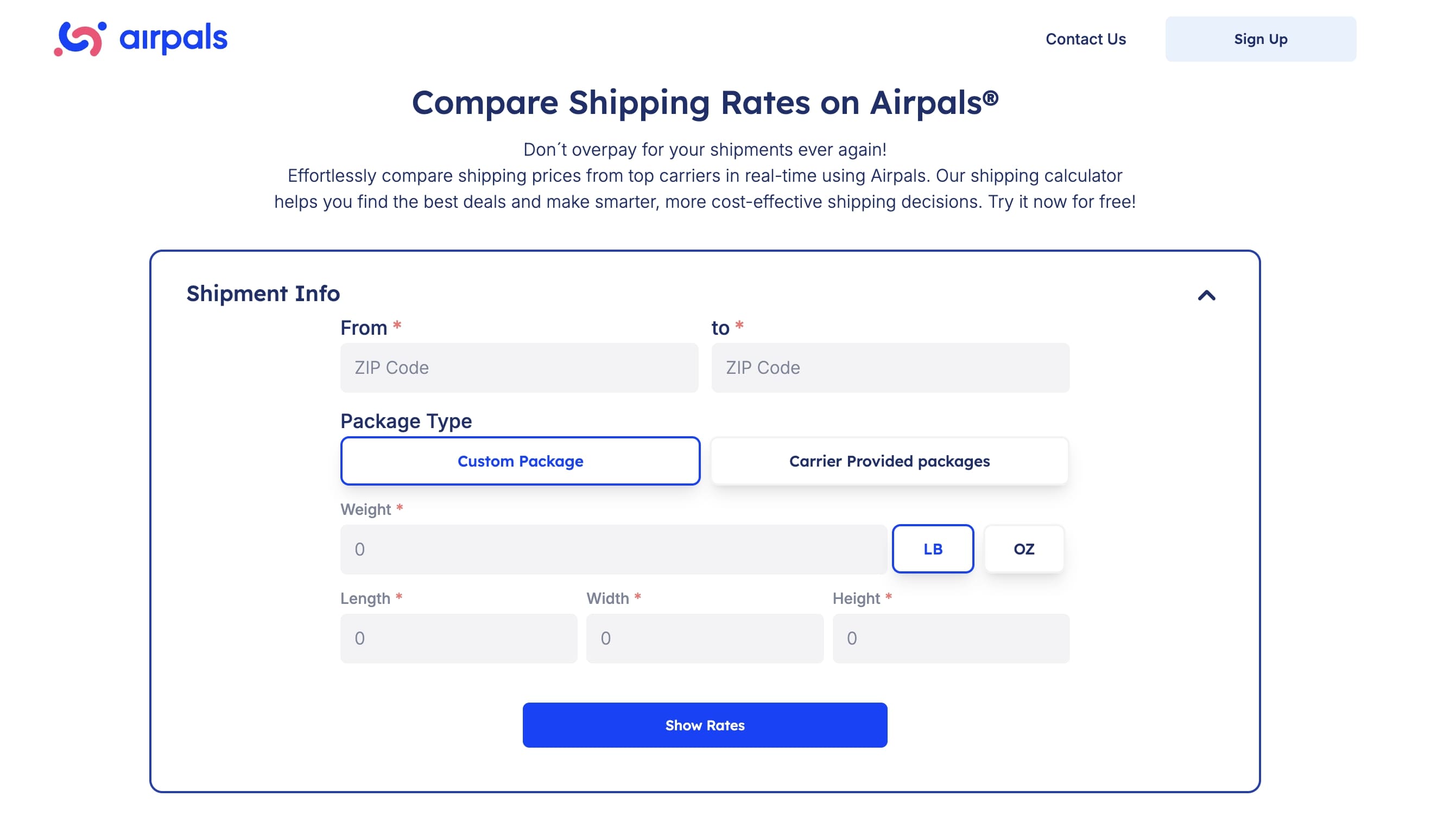 Shipping Cost Calculator & Compare Shipping Rates | Airpals